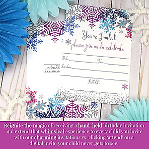 Winter Snowflake Birthday Party Invitations, set of 20 5x7 Fill In Cards with Twenty White Envelopes by AmandaCreation