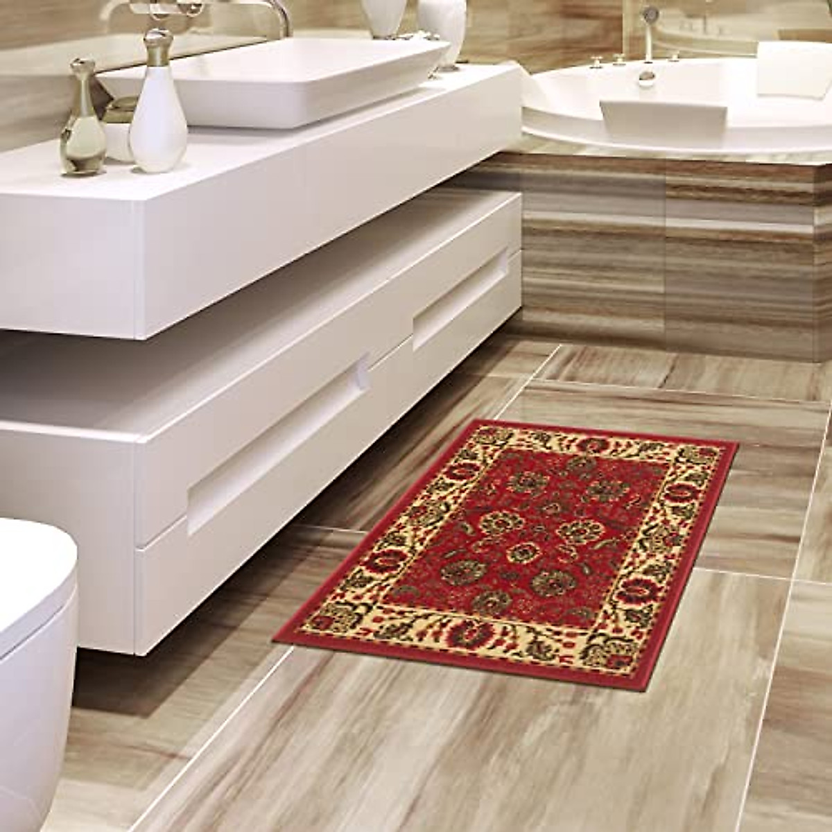 Ottomanson Machine Washable Oriental Design Non-Slip Rubberback 2x3 Traditional Area Rug for Living Room, Bedroom, Kitchen, 2'3" x 3', Red