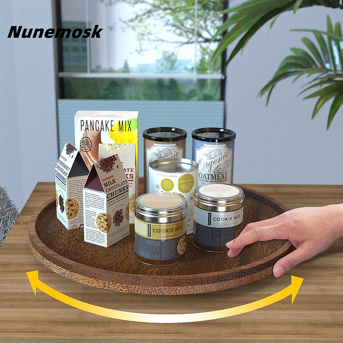 Nunemosk 13" Lazy Susan Turntable Walnut Wood, Kitchen Turntable Storage Food Bin Container for Kitchen Cabinets, Pantry, Refrigerator, Counter top (Walnut Wood)