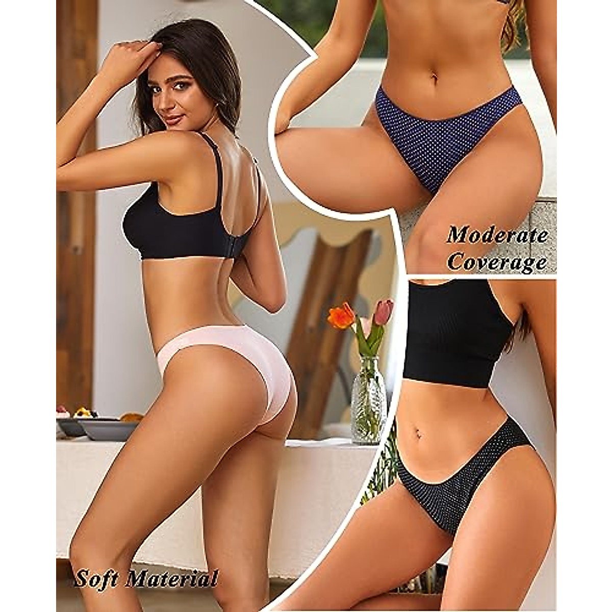 Knowyou Womens Underwear Cotton Cheeky Panties for Women Cute Stretch Bikini Breathable Panties for Ladies 6Pack