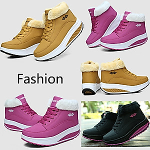 Gladtbser Women's Plus Velvet Arch Support Walking Shoes Autumn and Winter Keep Warm Casual Wedge Platform Sneakers Lace-Up Light Weight Orthotic Sneakers for Plantar Fasciitis (Black,8)