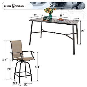 Sophia & William Outdoor Bar Set, Patio Bar Table and Chairs Set, Bar Height Patio Set - 4 x Swivel Bar Chairs(Brown), 1 x Rectangular Bar Table(Black)