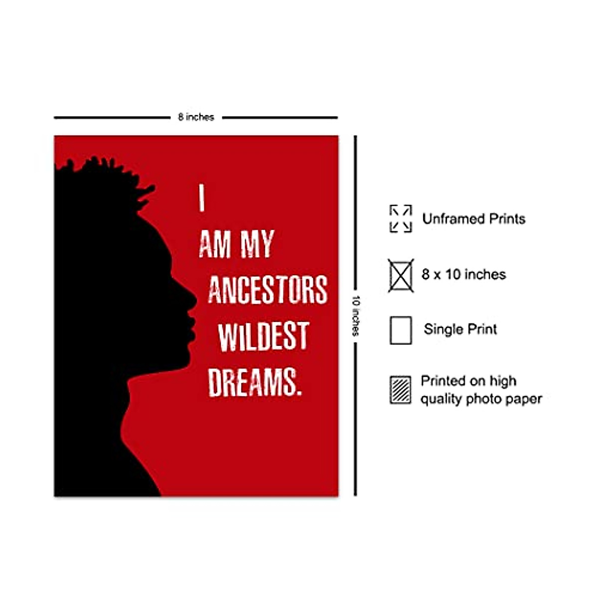 Motivational Black Wall Decor - African American Art - Inspirational Quotes Wall Art for Boys Bedroom, Teens Room, Living Room, Office - Gift for Men, Afro Americans - 8x10 Black Power Poster