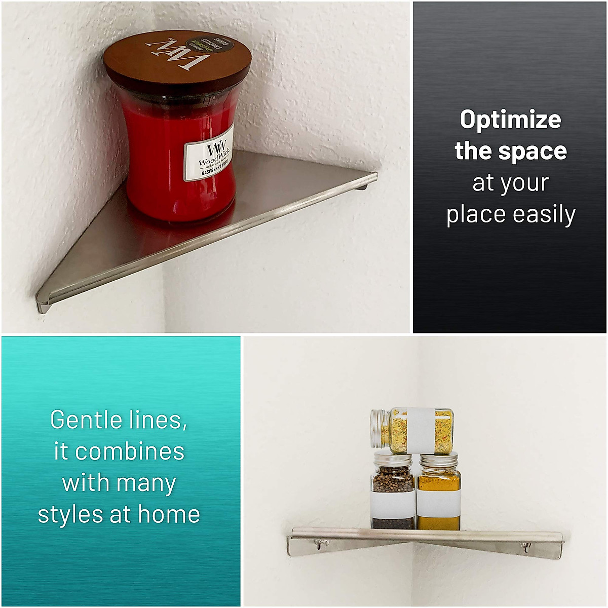 C&G BATHROOM SOLUTIONS Stainless Steel Corner Floating Shelves - Versatile and Durable Wall Corner Shelf - Rust Proof Bathroom Corner Shelves - Easy Install Corner Shelf Floating Design