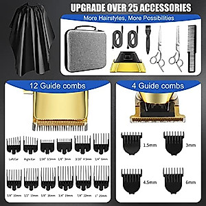 Zesuti Professional Hair Clippers & Trimmer Set for Man with Charging Base,Cordless 4 Adjustable Speeds Hair Clipper,Barber Supplies Clippers for Hair Cutting Mens T-Blade Trimmer Haircut Kit (Gold)