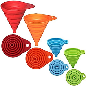 KongNai Kitchen Funnel Set 4 Pack, Small and Large, Kitchen Gadgets Accessories Foldable Silicone Collapsible Funnels for Filling Water Bottle Liquid Transfer Food Grade