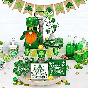 21 PCS St. Patrick's Day Decorations for Home St. Patrick's Day Tiered Tray Decor Set - Shamrock Decor Lucky Wood Sign Irish Kiss St. Patrick's Day Decor for Saint Patrick's Day Home Table Shelf
