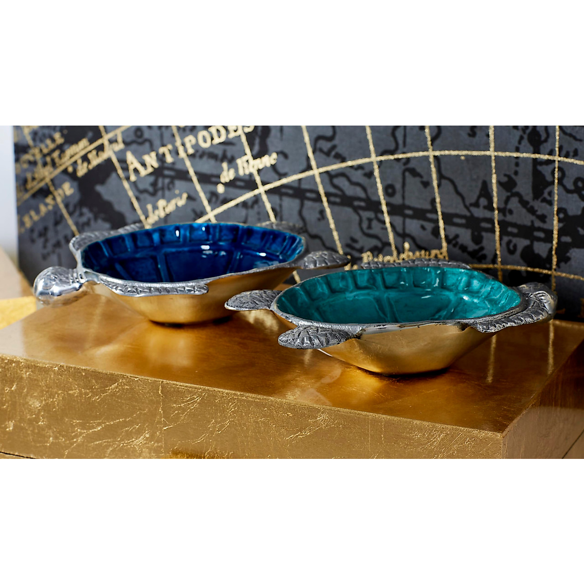 Deco 79 Aluminum Turtle Serving Bowl, Set of 3 8"W, 2"H, Silver