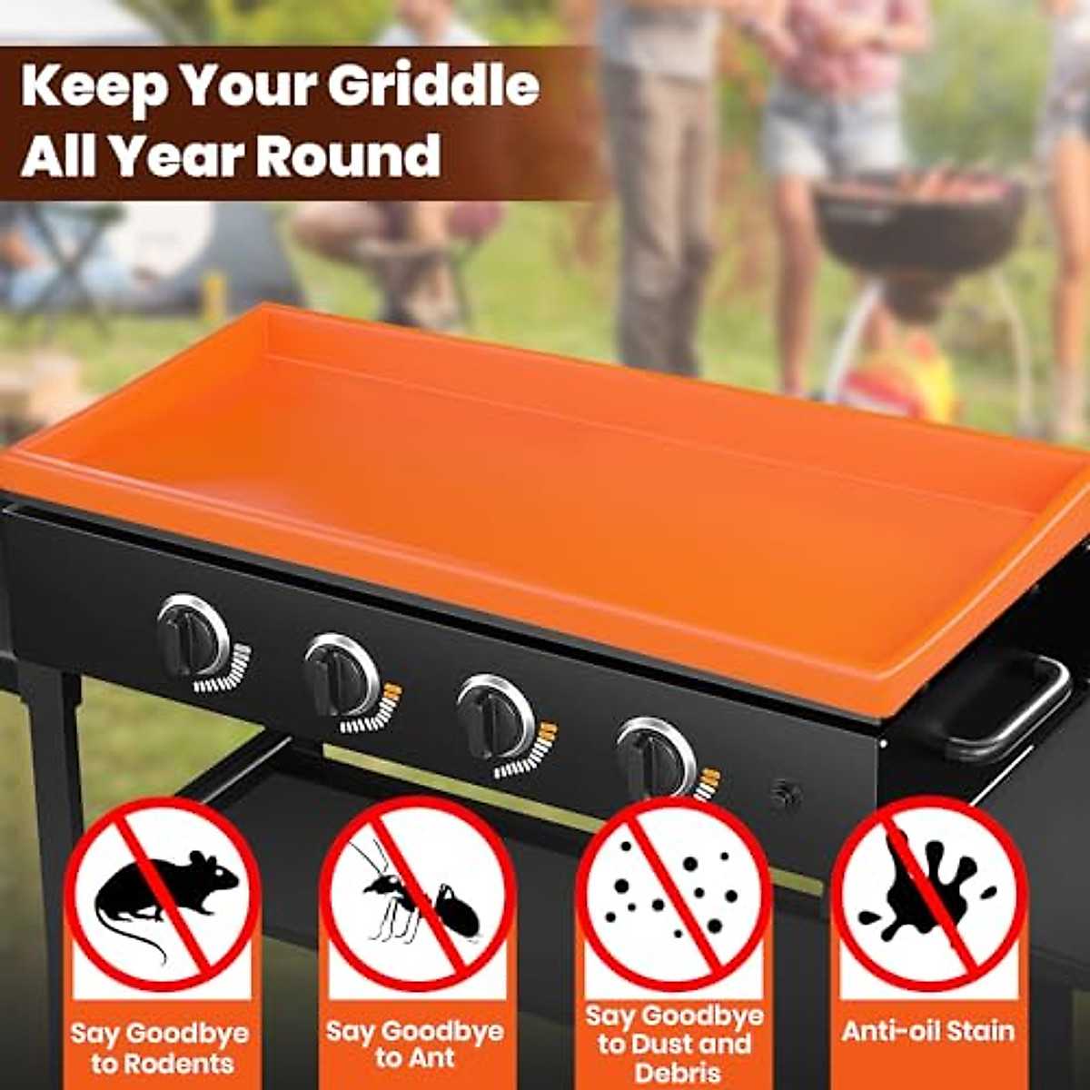 Velway 28" Silicone Griddle Mat for Blackstone - Upgraded Full-Edge Heavy Duty Griddle Mat Cover - Protect Grill from Dust, Rust, Leaves - All Season Protective Cover for Blackstone Grill (Orange)