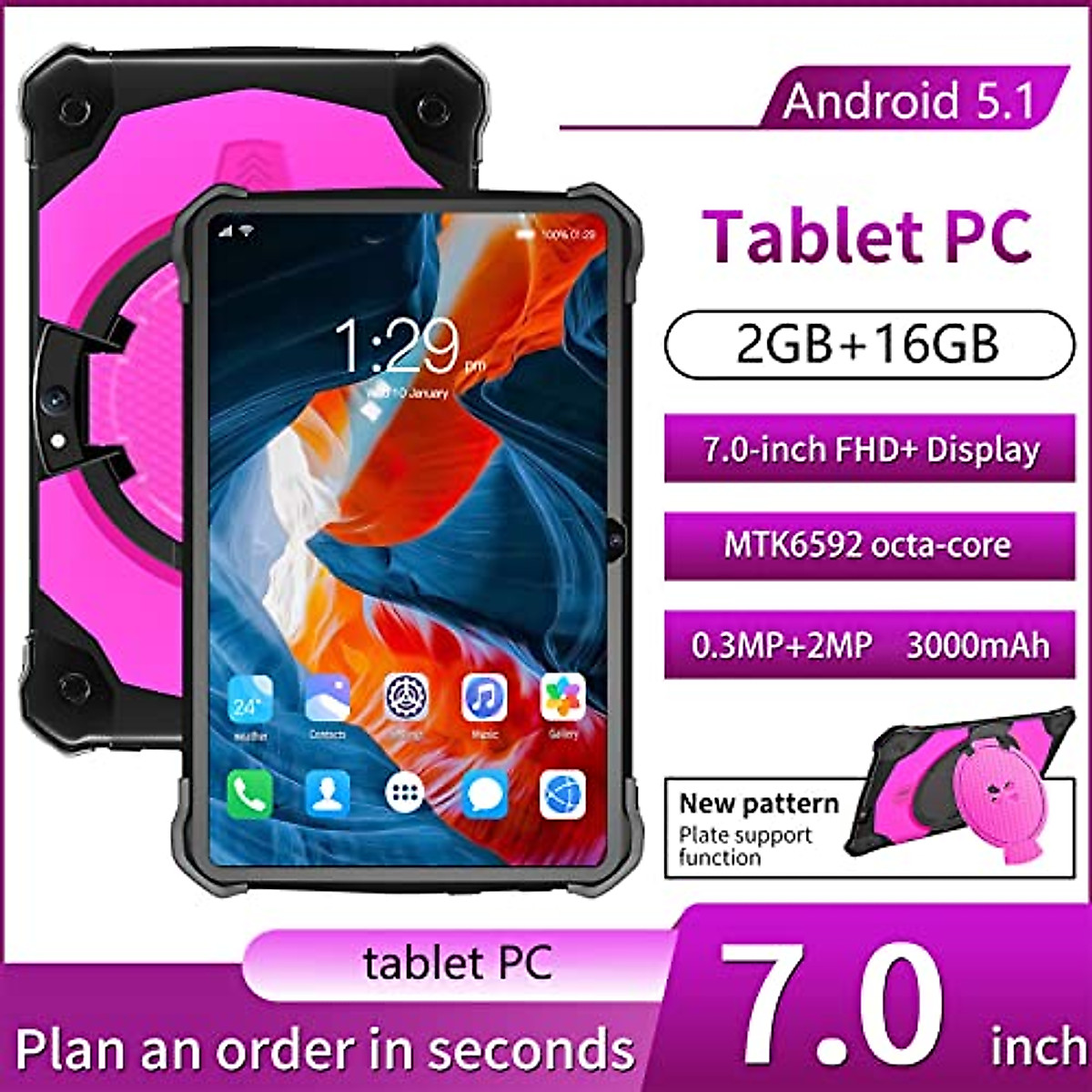 HD 7 Inch Android Tablet IPS High Definition Screen WiFi Bluetooth Voice Call Game Video Learning Tablet SIM Card Communication Function