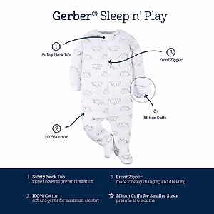 Gerber Unisex Baby 4 Pack Sleep 'N Play Footie Words Grey 3-6 Months