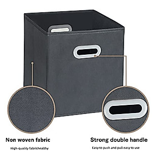 SEVENDOME Fabric Cloth Storage Bins,Fabric Cube Organizer with Dual Handles Foldable Cube Storage Baskets for Home Bedroom Storage,Set of 3, Gray