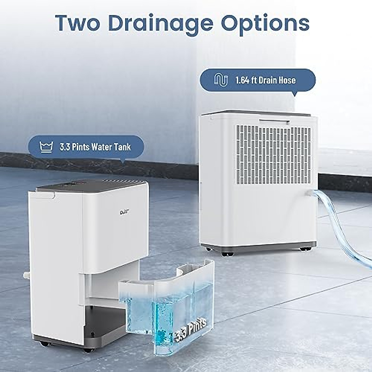 DuraComfort Dehumidifiers For Home With Hose,Up to 1000 Sq.Ft Dehumidifier for Basement Bedroom Bathroom,Suitable for various small rooms,white