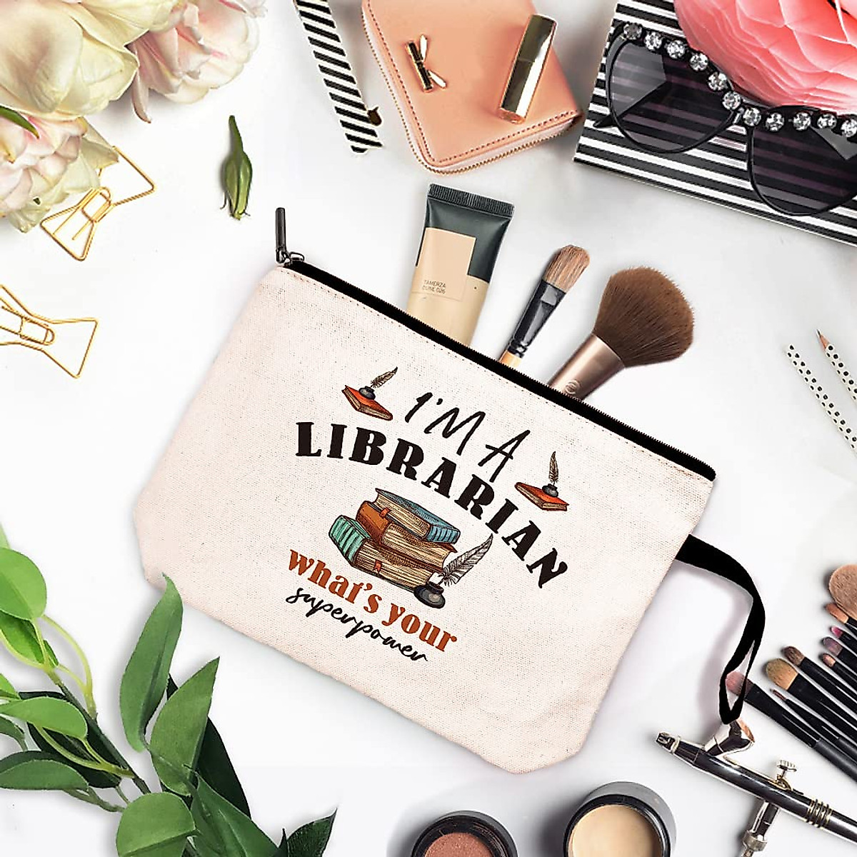 ZHANTUONE I'm a Librarian What’s Your Superpower，Tote Bag Gift For Librarian，Teacher Nerd Gifts，Funny Librarian Gifts，Librarian Retirement Gifts，Book Lover Gift，Gifts for Women men Reader Writers