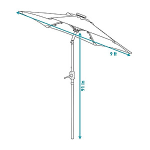 Sunnydaze 9 Foot Outdoor Patio Umbrella with Solar Lights & Tilt/Crank, LED, Awning Stripe