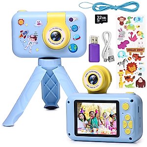 Kids Camera,2.4in IPS Screen Digital Camera,180°Flip Lens Camera,Children Selfie Camera with Playback Game,Christmas/Birthday Gift for 4 5 6 7 8 9 10 11 Year Old Girl Boy (Blue)