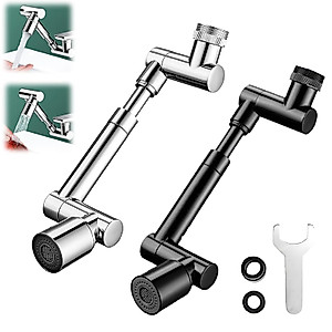 Timnamy Faucet Attachment, 1440° Extendable Robotic Arm Faucet, 2 Mode Multi Angle Rotating Faucetfor Kitchen Bathroom Sink with Height Adjustment and Splash Prevention (Black)