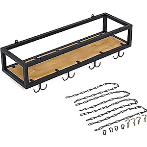 Qunine Wine Rack Rustic Bar Wine Racks, Adjustable Hanging Inverted Wine Glass Rack, Bar Unit Floating Shelves with 1M Iron Chain, Home Decor Iron Bottle Holder (60 * 25 * 100Cm)
