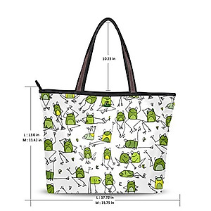 Large Shoulder Bag Funny Frogs Bag Tote Top Handbag With Zipper Pocket Handle Bag