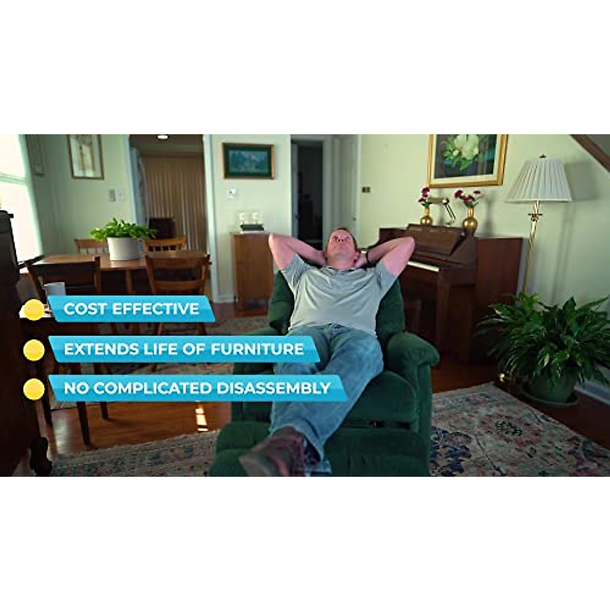 SagsAway 4 Piece Sagging Recliner DIY Repair Kit. No Tools Needed. High Density, Flexible Foam Padding Reinforcement. Four 18 Inch Firm Supports Per Set, Per Seat to Extend The Life of Recliners, Blue