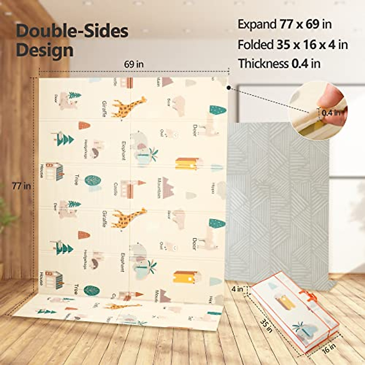 Baby Play Mat, Extra Large Foldable Play Mat for Baby 79" x 71" Reversible Waterproof Tear Proof Baby Floor Mat Foam Playmat Non Toxic Portable Tummy Time Mat with Travel Bag, Indoor Outdoor Use