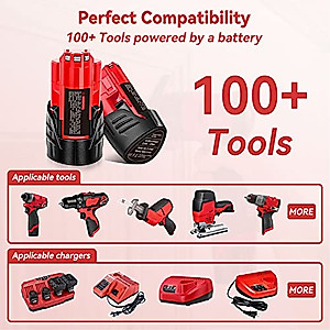 VANON 4-Pack 12V 2500mAh Lithium-ion M-12B Replacement for Milwaukee 12V Battery 48-11-2411 48-11-2420 48-11-2401 48-11-2402 48-11-2401