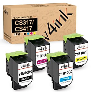 v4ink CS317 CS417 Toner Cartridge Compatible Replacement for Lexmark 71B10 71B10K0 71B10C0 71B10Y0 71B10M0 use with Lexmark CS317 CS317dn CX317 CX317dn CS417 CS417dn CX417 CS517 Laser Printer, 4-Pack