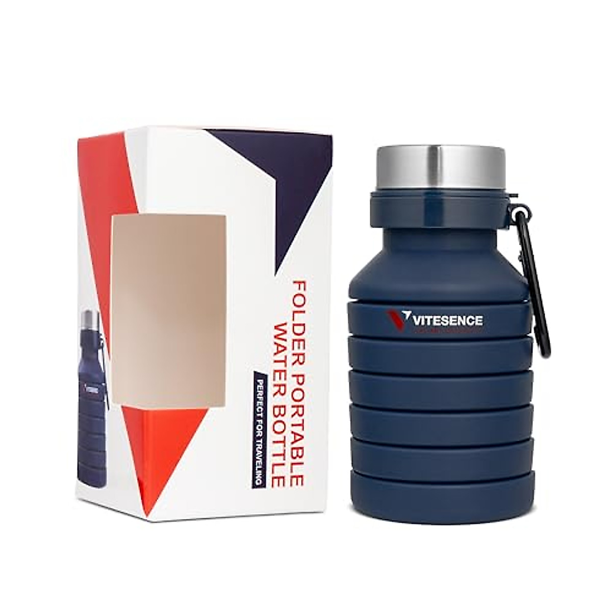 Vitesence collapsable Water Bottle | Safe and Eco-friendly Materials | Suitable for cold and warm water | Flexible Design perfect for camping and travel | 100% Food grade silicone