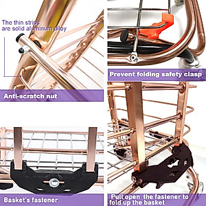 Kallwong Deluxe Shopping Carts for Groceries Foldable,Stair Climbing Heavy Duty & Lightweight Utility Cart with Waterproof Liner Basket, Elastic Cord for Luggage,Laundry,Camping,Transport (Golden)