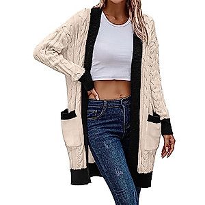 PRETTYGARDEN Women's 2024 Fall Cable Knit Cardigan Sweaters Casual Long Sleeve Open Front Loose Outerwear Coats (Beige,Medium)