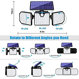 Wind Star Solar Lights Outdoor with Motion Sensor,Solar Motion Lights Solar Flood Lights Waterproof Solar Spotlight Adjustable 3 Heads for Front Door Patio Garden Garage