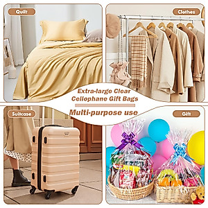 50 Packs Large Cellophane Bags 24" x 30" Clear Cellophane Gift Basket Wraps Extra-large 2.3 Mil Thick Cello Bags for Fruit Basket, Gift Wrap, Treats, Arts and Crafts, 50ct Ribbon Bows Yellow