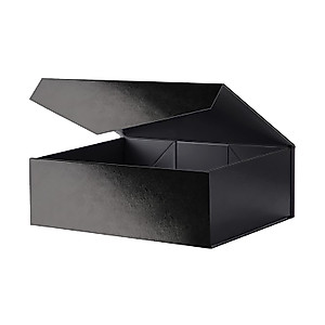 JINGUAN Large Black Collapsible Gift Box with Magnetic Closure Lid 13.5x9x4.1 Inches, Groomsman Proposal Box, Rectangle Present Box (Glossy Black,1 Pack)