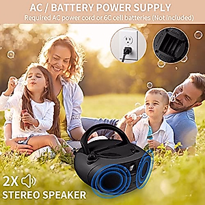 hPlay Gummy GC04 Portable CD Player Boombox with Digital Tunning AM FM Stereo Radio Kids CD Player LCD Display, Front Aux-in Port and Headphone Jack, Supported AC or Battery Powered- Black