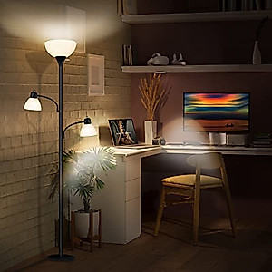 Luvkczc Torchiere Floor Lamp, Floor Lamps for Living Room, Modern Standing Lamp Tall Pole Lamp with Lampshade, Black Finish Bright Corner Light for Bedroom, Office, Reading