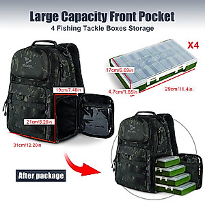 Rodeel Large Storage Backpack Fishing Hiking Tackle Backpack, Saltwater Resistant Fishing Bags