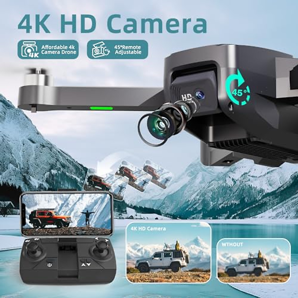 le-idea Drone with Camera 4K Brushless Motor 2 Cameras Drones for Adults 40km/h Max Speed Level 4 Wind Resistance 5GHz WiFi FPV Quadcopter for Beginners IDEA16