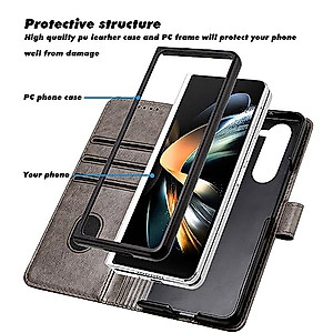 SATURCASE Case for Samsung Galaxy Z Fold 5, Sunflower Embossing PU Leather Flip Magnet Wallet Card Slots Protective Cover for Samsung Galaxy Z Fold 5 (HE-Gray)