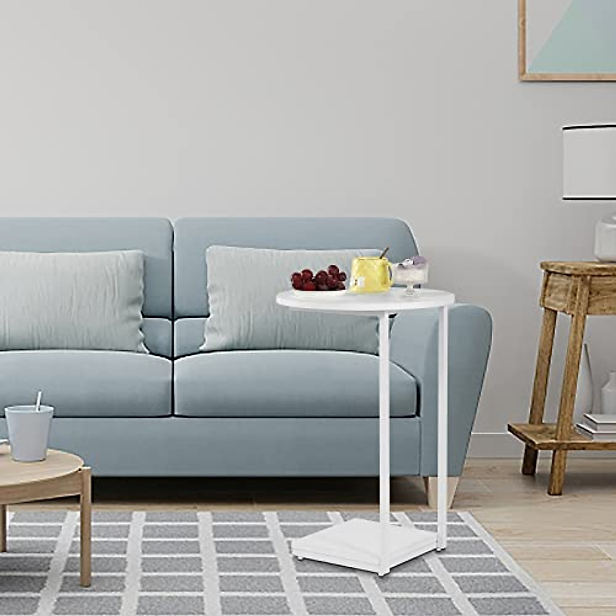 GYCZYCX C Shaped End Table,Round C Table,Snack Side Table for Sofa and Bed, Living Room (White)