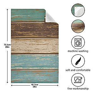 Teal Green Brown Wood Texture Kitchen Towel, Dish Towels Quick Drying Tea Towels Absorbent Hand Towels for Kitchen Sink Dinner Table 28 x 18 Inches, Set of 4