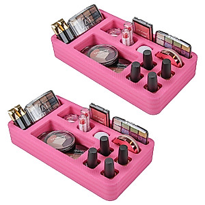 Polar Whale 2 Makeup Pink Drawer Organizers Tray Washable Waterproof Durable Foam Insert for Home Bathroom Bedroom Office 6.9 x 12.9 Inches 11 Compartments for Lipstick Eyeliner Cosmetics and More