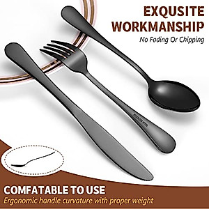 30 Piece Black Silverware Set, Stainless Steel Flatware Utensil Sets for 6, Black Cutlery Set Includes Forks Spoons Knives, Mirror Polished, Dishwasher Safe