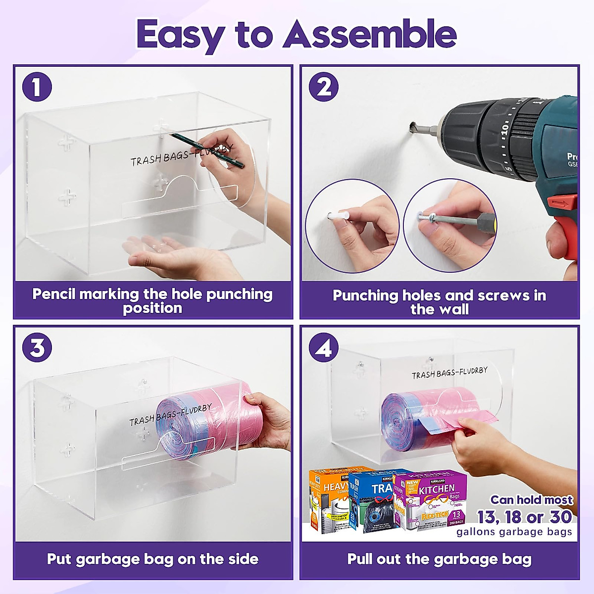 Trash Bag Holder Dispenser: Acrylic Trash Bag Dispenser for Organizing Kitchen and Pantry; Garbage Bag Holder Dispenser, Trash Bag Dispenser Roll Holder, Under Sink Trash Bag Organizer-Small