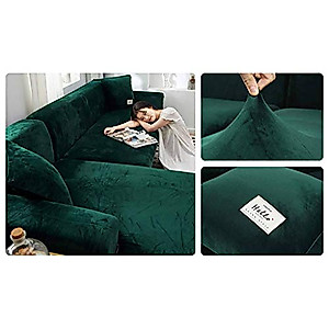 IMYOGI High Stretch Sofa Covers Thick Sofa Covers 1/2/3/4 Seater L Shape Sofa Protector Velvet Easy Fit Elastic Fabric Stretch Couch Slipcover-4 Seater+4 Seater-Lake Blue