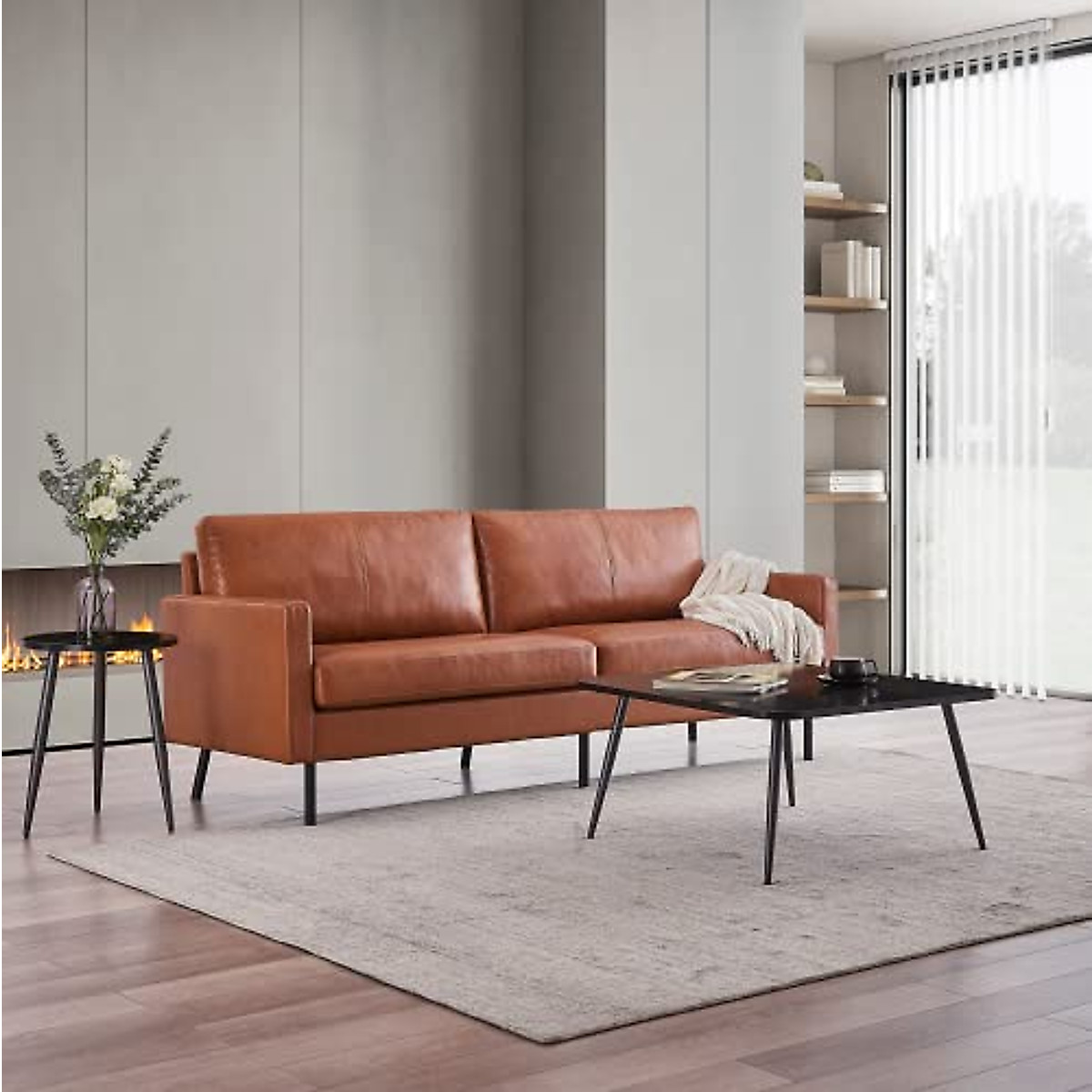 Z-hom 70" Top-Grain Leather Sofa, 2-Seat Upholstered Loveseat Sofa Modern Couch, Luxury Classic for Living Room Bedroom Apartment Office