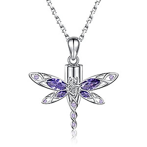 MANBU Dragonfly Cremation Urn Necklace for Ashes - 925 Sterling Silver Memorial Keepsake with CZ Pendant Jewelry Women Keepsake Bereavement Gift for A Loss of the Loved One