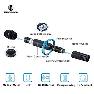 PRORECK MX66 6-Channel UHF Wireless Microphone System with 6 Hand-held Microphones Karaoke Machine for Party/Wedding/Church/Conference/Speech