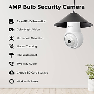 Septekon 4MP Light Bulb Camera 2 Pack, 360 Light Socket Security Camera Outdoor Indoor 2.4GHz WiFi, 2K Full Color Night Vision, Motion Detection Alarm, IP65 Waterproof, Two-Way Audio