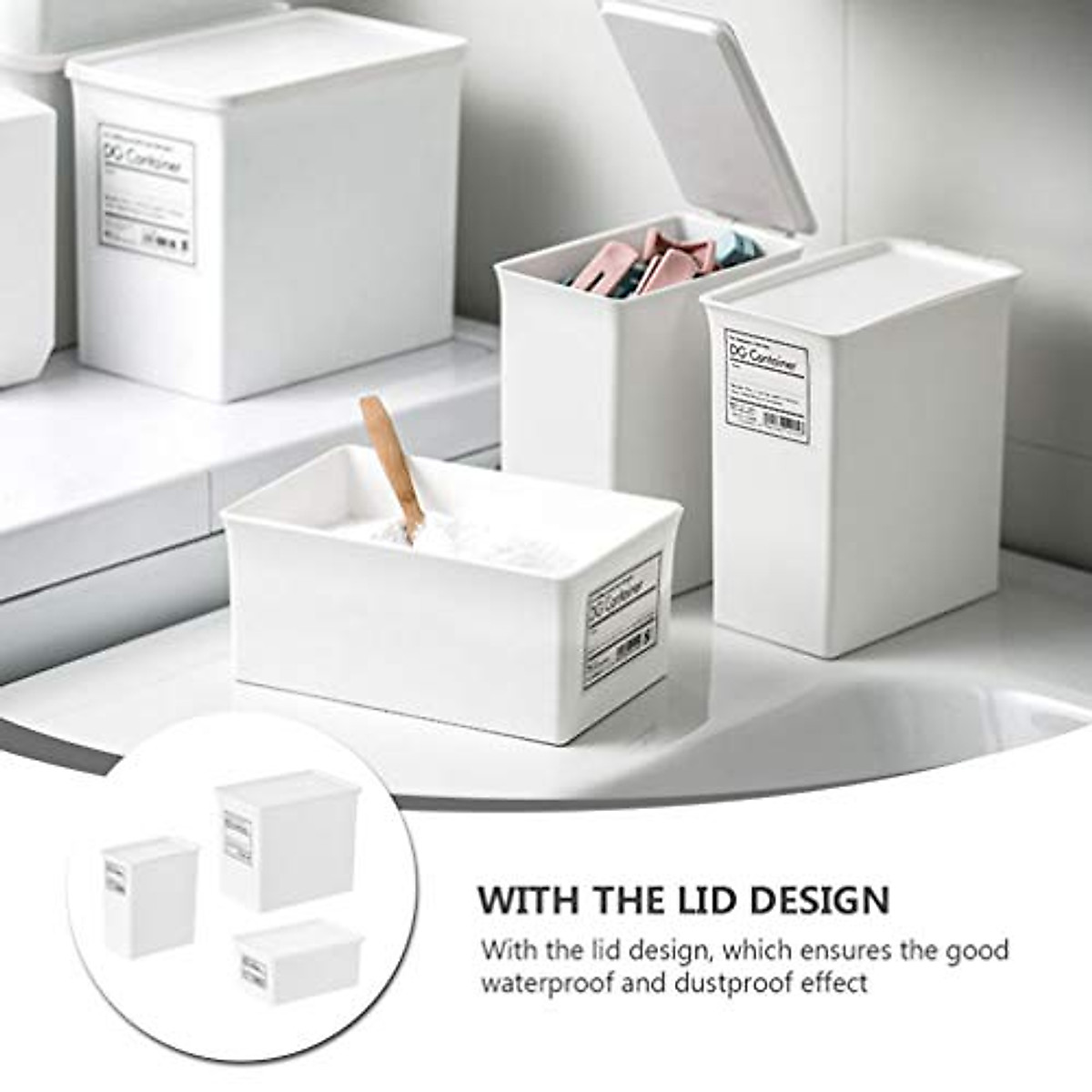 Operitacx Pantry Canister 3pcs Washing Powder Container Plastic Laundry Powder Bin Laundry Soap Dispenser Box Farmhouse Laundry Dryer Sheet Holder for Laundry Room Decorations White Sundries Container