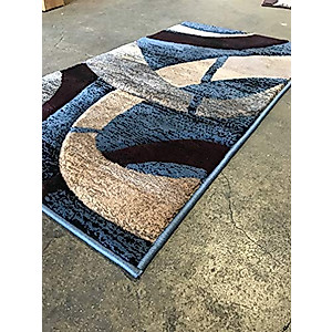 Modern Door Mat Area Rug Contemporary Geometric Blue Burgundy Black & Beige Sculpture Design 248 (2 Feet X 3 Feet 4 Inch)